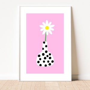 Polka Dot Ikebana Vase Art Print Pink Daisy Print Quirky Floral Wall ...