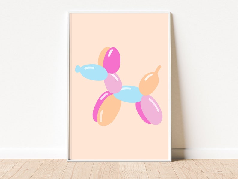 Balloon Dog Art Print Quirky Pastel Poster Balloon Animal - Etsy