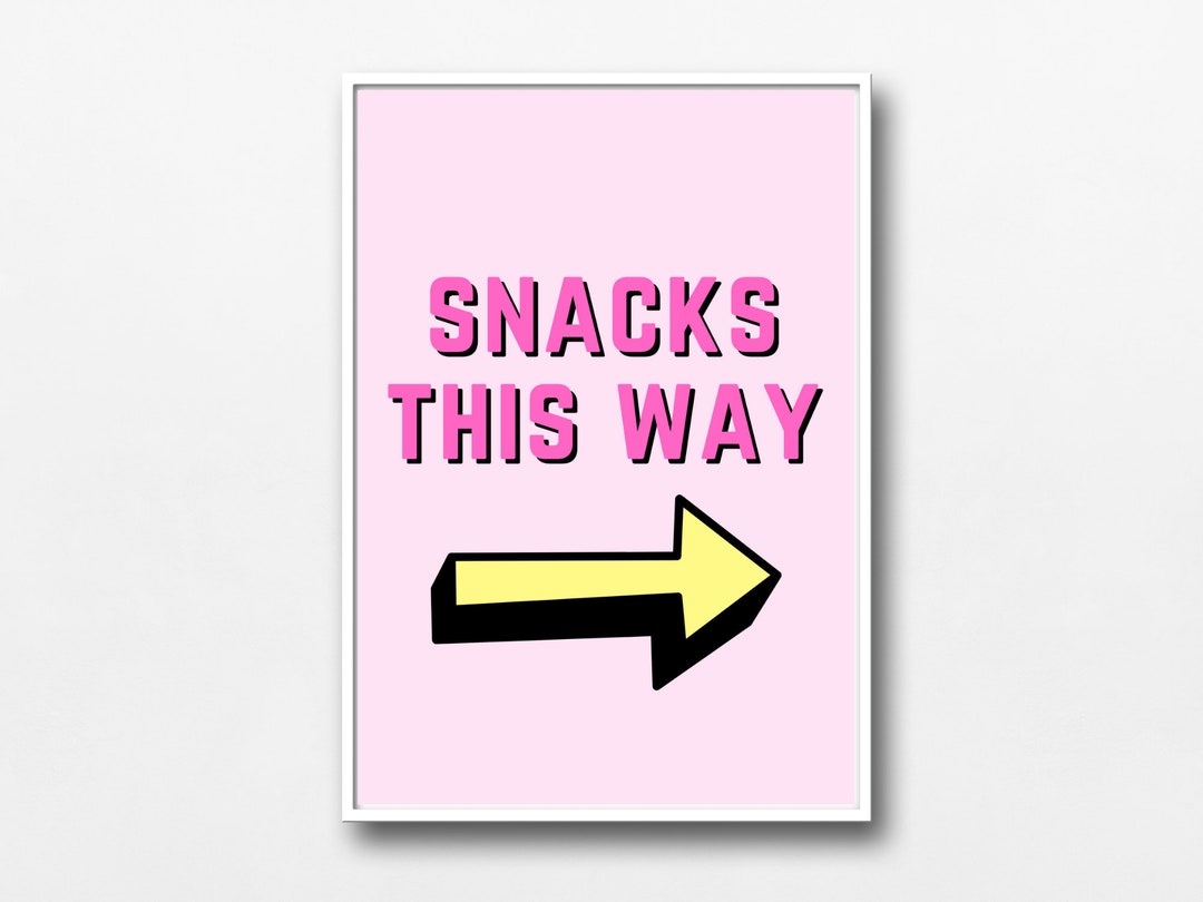 Snacks This Way Art Print Pink and Yellow Arrow Typographic - Etsy