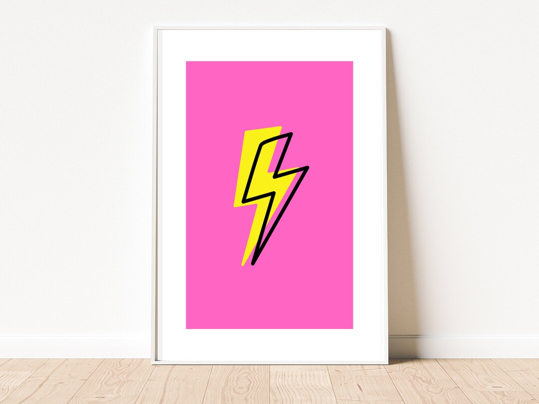 Pink Lightning Art Print Dopamine Neon Art Print Colourful Home Decor ...