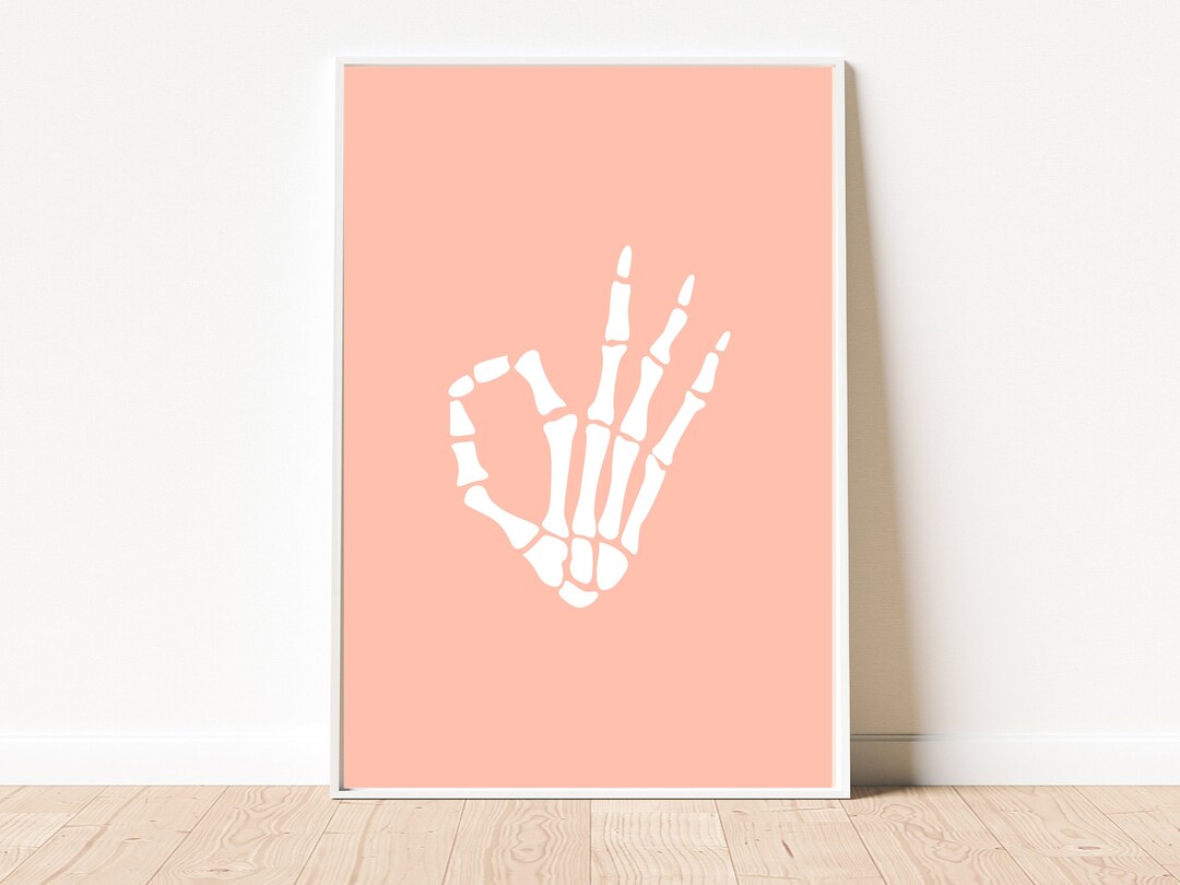 Peach Skeleton Hands Art Print | OK Hand Gesture | Peach Fuzz Wall Art ...