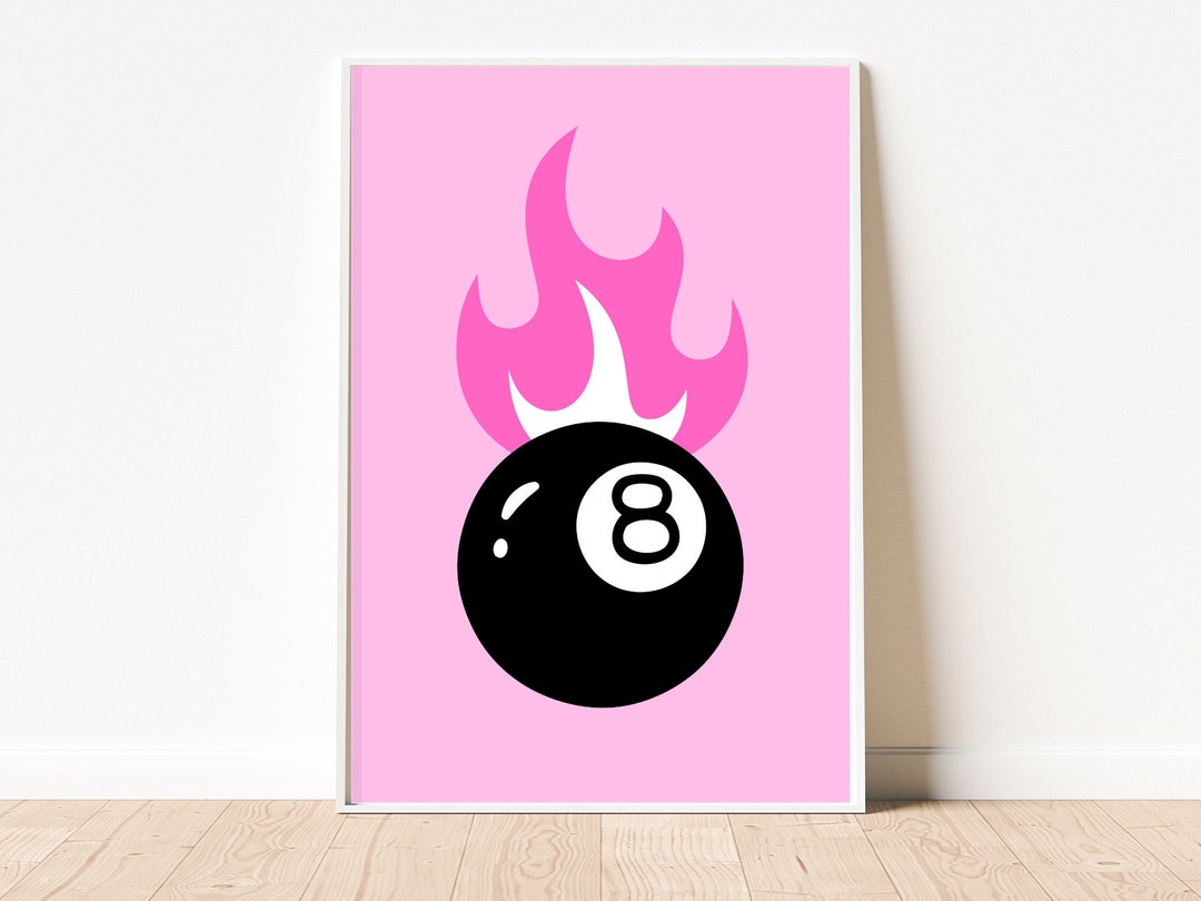 Magic 8 Ball Art Print | Pink Flaming 8 Ball Poster | Pink Home Decor ...