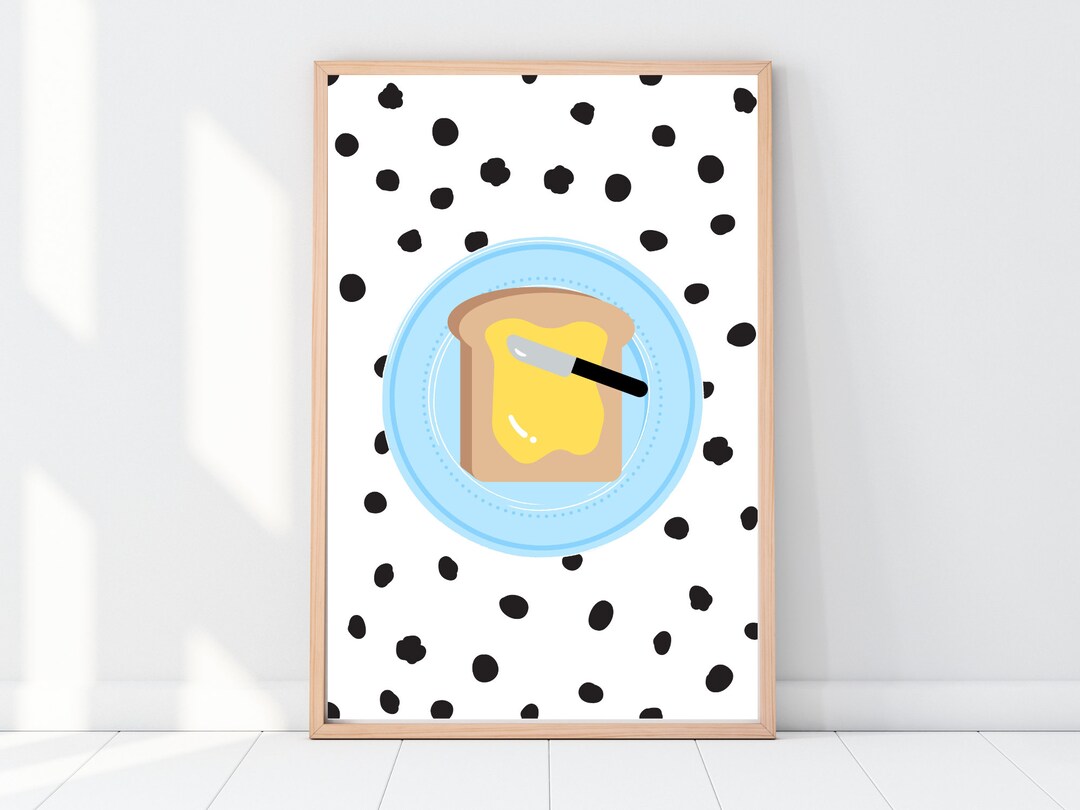 Buttered Toast Print Polka Dot Kitchen Decor Cute Breakfast Art Print ...