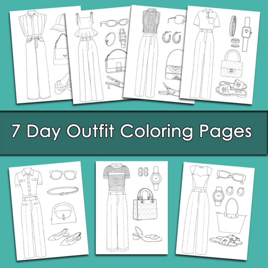 Fashion Outfit Coloring Pages: 7 Day Casual Style (PDF) - Etsy