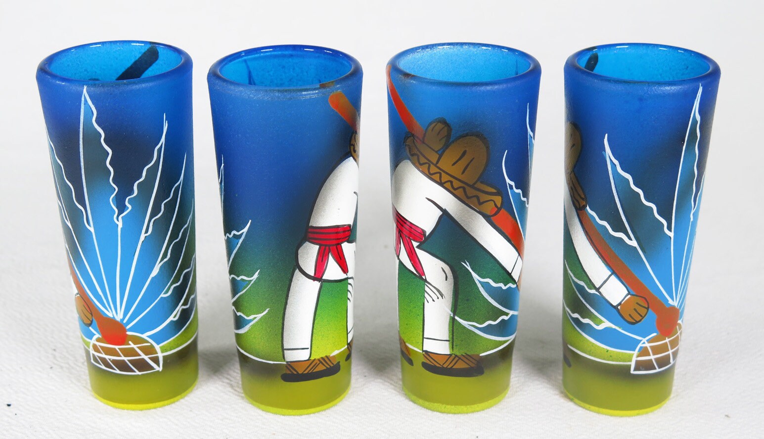 Mexican Tequila Shot Glass and Bottle Set With Tequila Making Scene ...