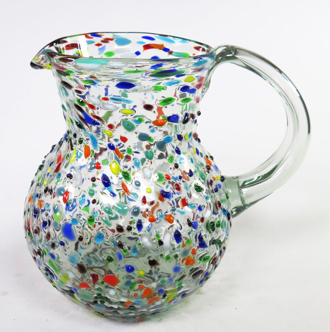 Mexican Glass Ice Tea or Margarita Pitcher, Pebble Confetti Design, 2 ...
