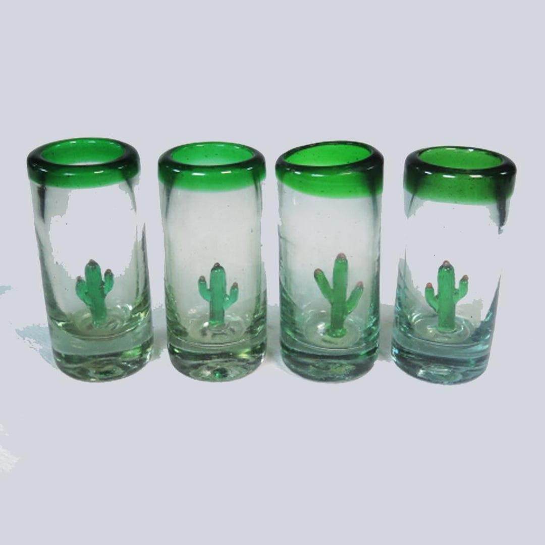 Mexican Tequila Shot Glasses Saguaro Cactus Cacti Design Set Of 4 Individually Made Etsy