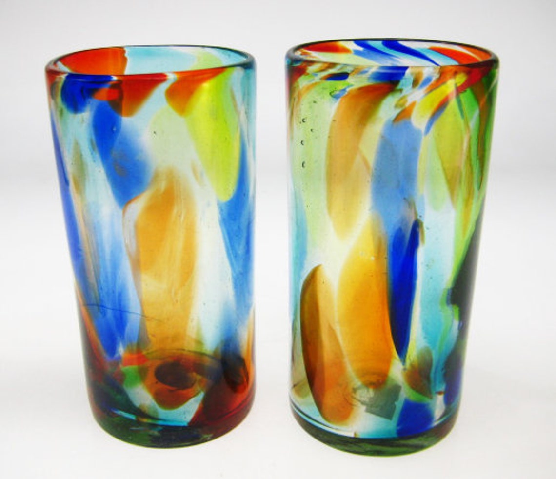 Mexican Glass Confetti Swirl Tumblers Hand Blown 20oz Set of - Etsy