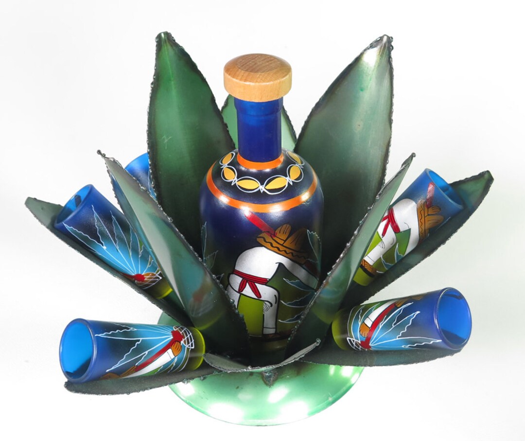 Mexican Tequila Shot Glass and Bottle Set With Tequila Making Scene ...
