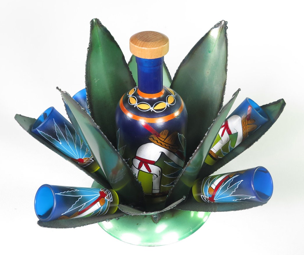 Mexican Tequila Shot Glass and Bottle Set With Tequila Making Scene ...