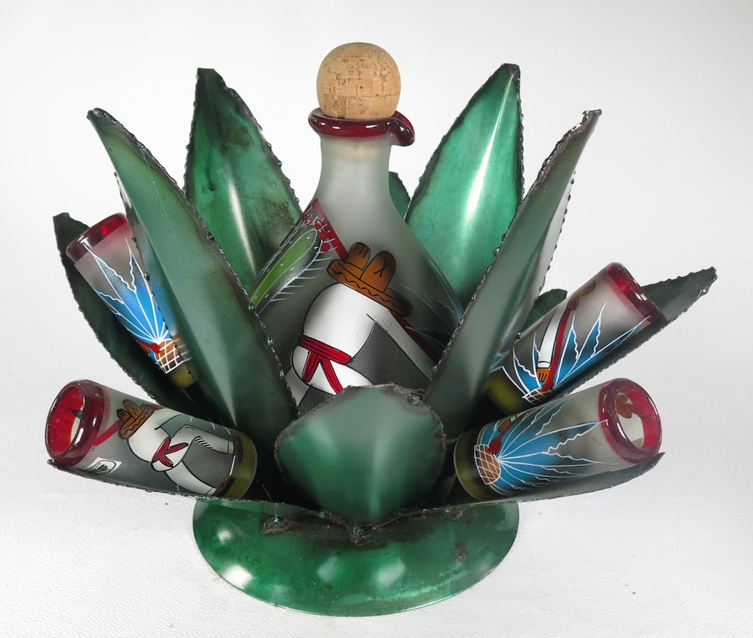 Mexican Tequila Shot Glasses & Tequila Bottle Set, Hand-painted With a ...