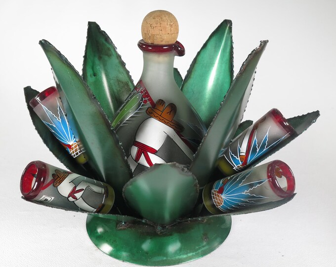 Mexican Tequila Shot Glasses & Tequila Bottle Set, Hand-painted With a ...