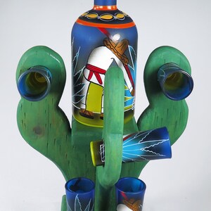 Mexican Tequila Shot Glasses, (6) + Matching Tequila Bottle, With Wood ...
