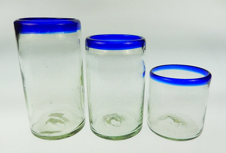 Mexican Glass Blue Rim Tumblers, Set of 4 - Etsy