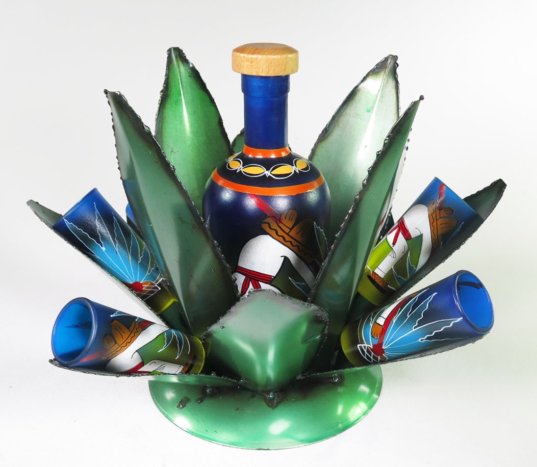 Mexican Tequila Shot Glass and Bottle Set With Tequila Making Scene ...