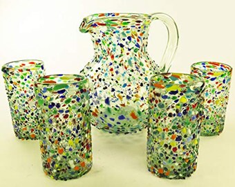 Mexican Glass Confetti Swirl Tumblers Hand Blown 20oz Set of - Etsy