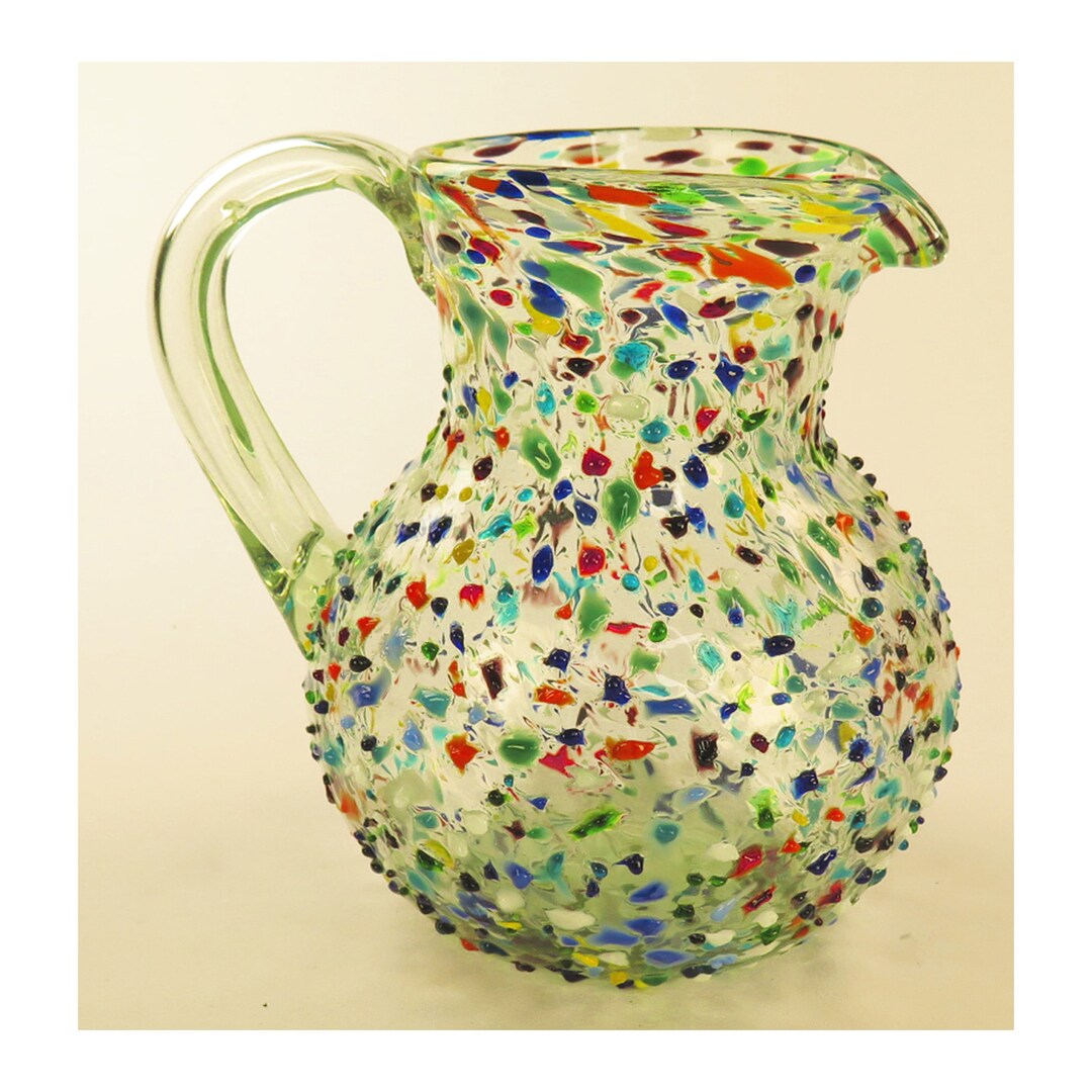 Mexican Glass Ice Tea or Margarita Pitcher, Pebble Confetti Design, 4 ...