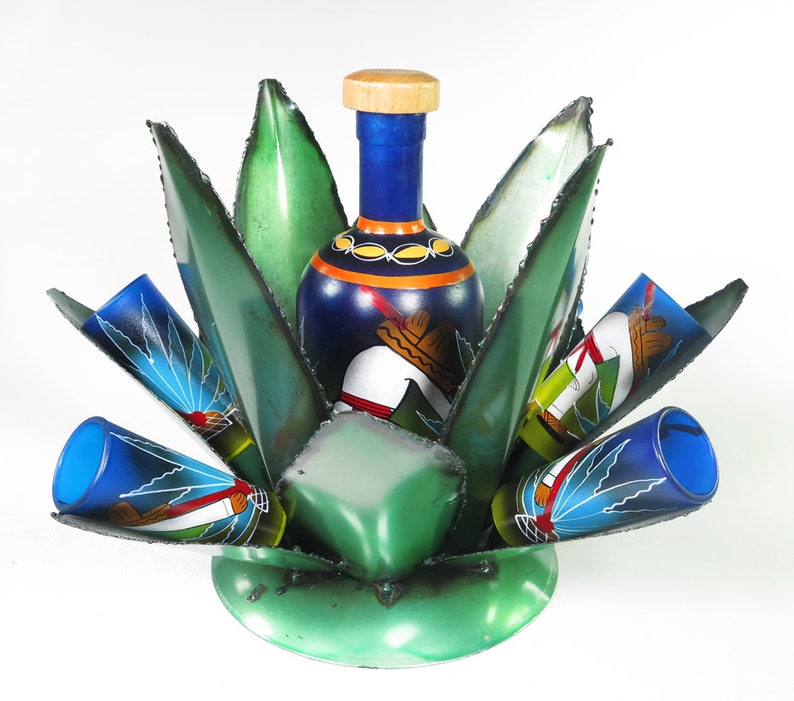 Mexican Tequila Shot Glass and Bottle Set With Tequila Making Scene ...