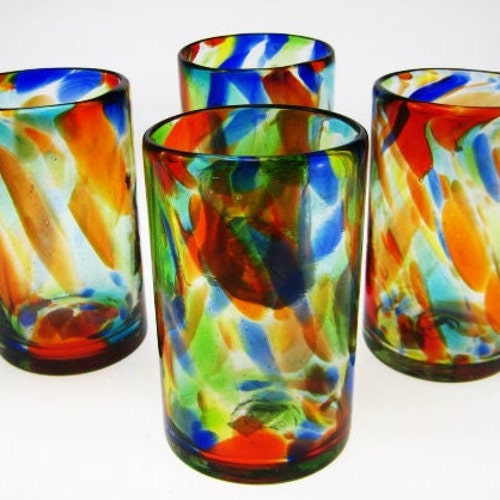 Mexican Glass Confetti Swirl Tumblers Hand Blown 20oz Set of - Etsy