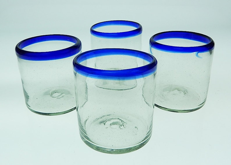 Mexican Glass Blue Rim Tumblers, Set of 4 - Etsy