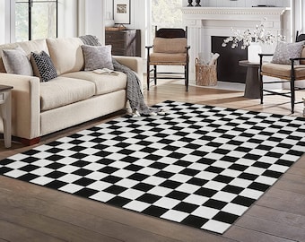 Black and White Checkered Rug - Etsy