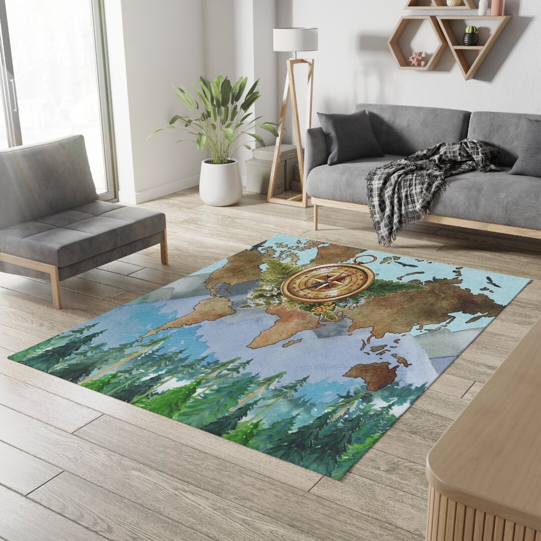 Colorful World Map Rug Home Area Rug Forest Rugs - Etsy