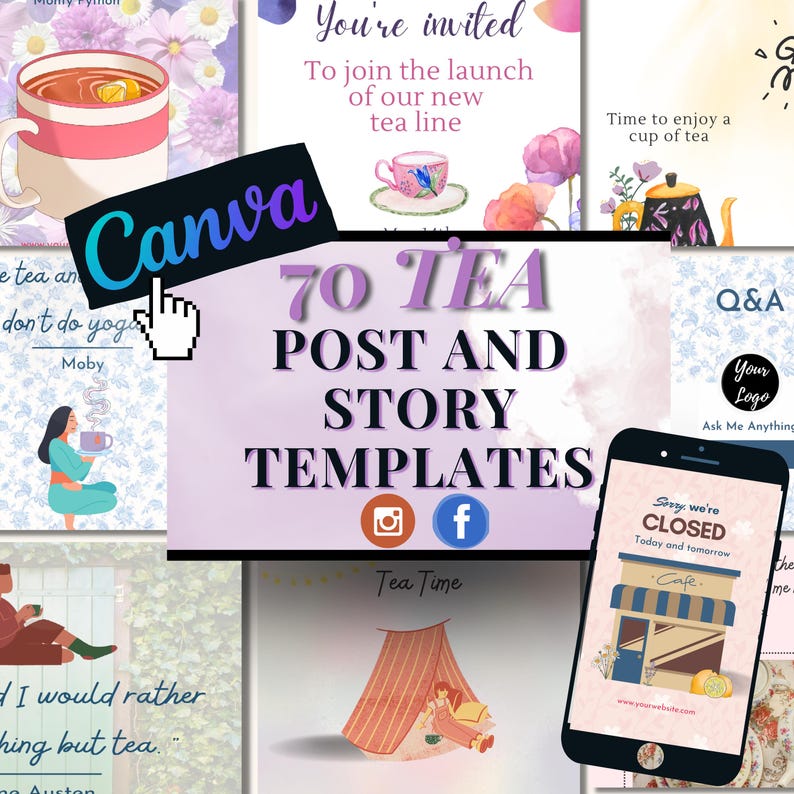 70+ Flowery Tea Instagram Templates for Canva | Social Media Kit for ...