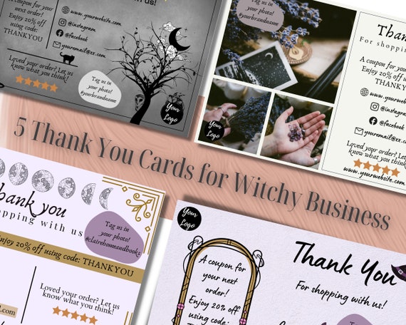 5 Witchy Thank You Cards Printable and Editable on Canva - Etsy