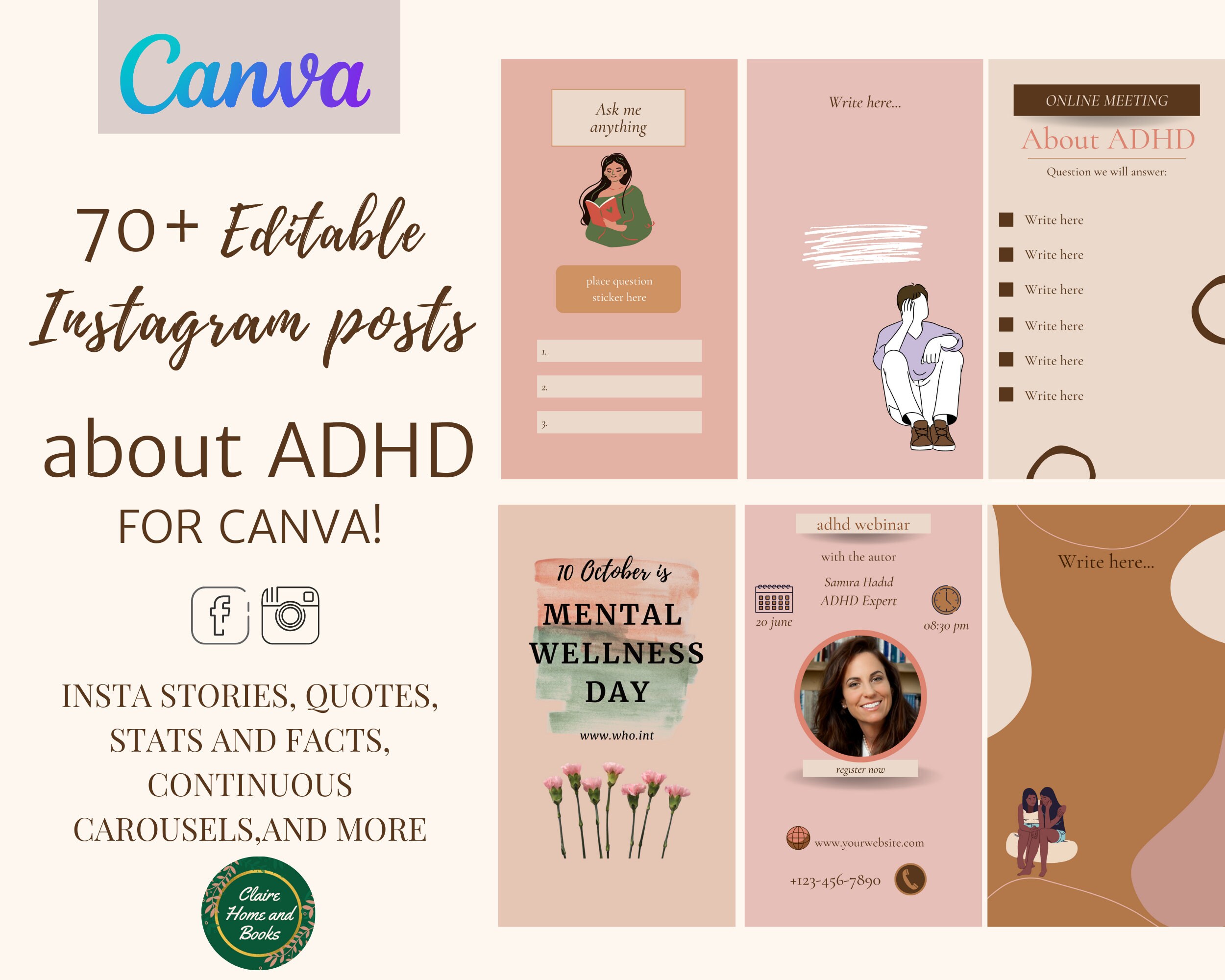 70+ ADHD Instagram Posts and Stories for Canva | INSTANT DOWNLOAD ...