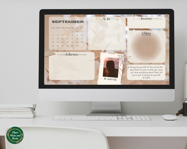 Desktop Organizer Wallpaper Pink Floral 2022-2023 Calendar - Etsy