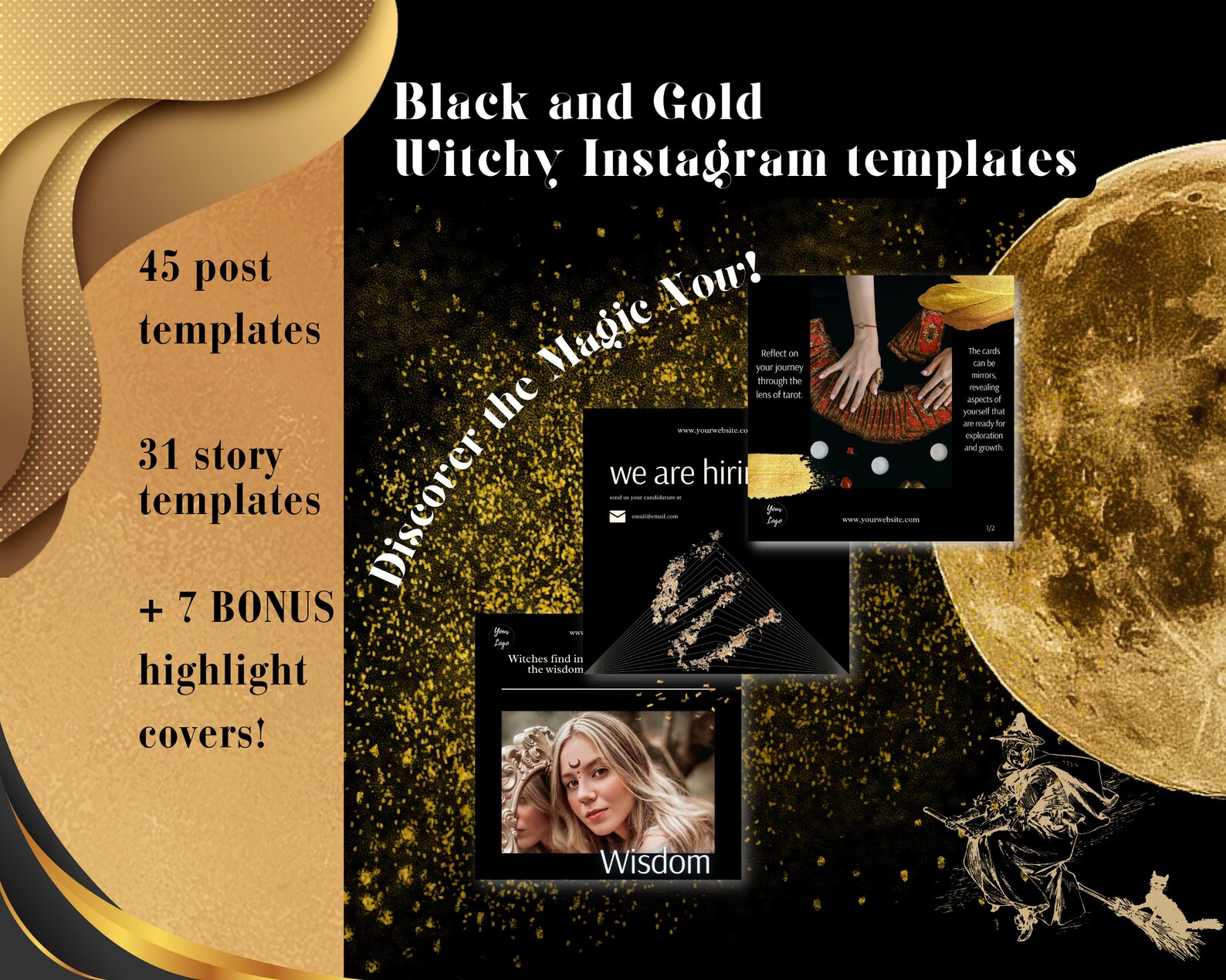 Black & Gold Witch Magic - 80 Instagram Templates - Etsy