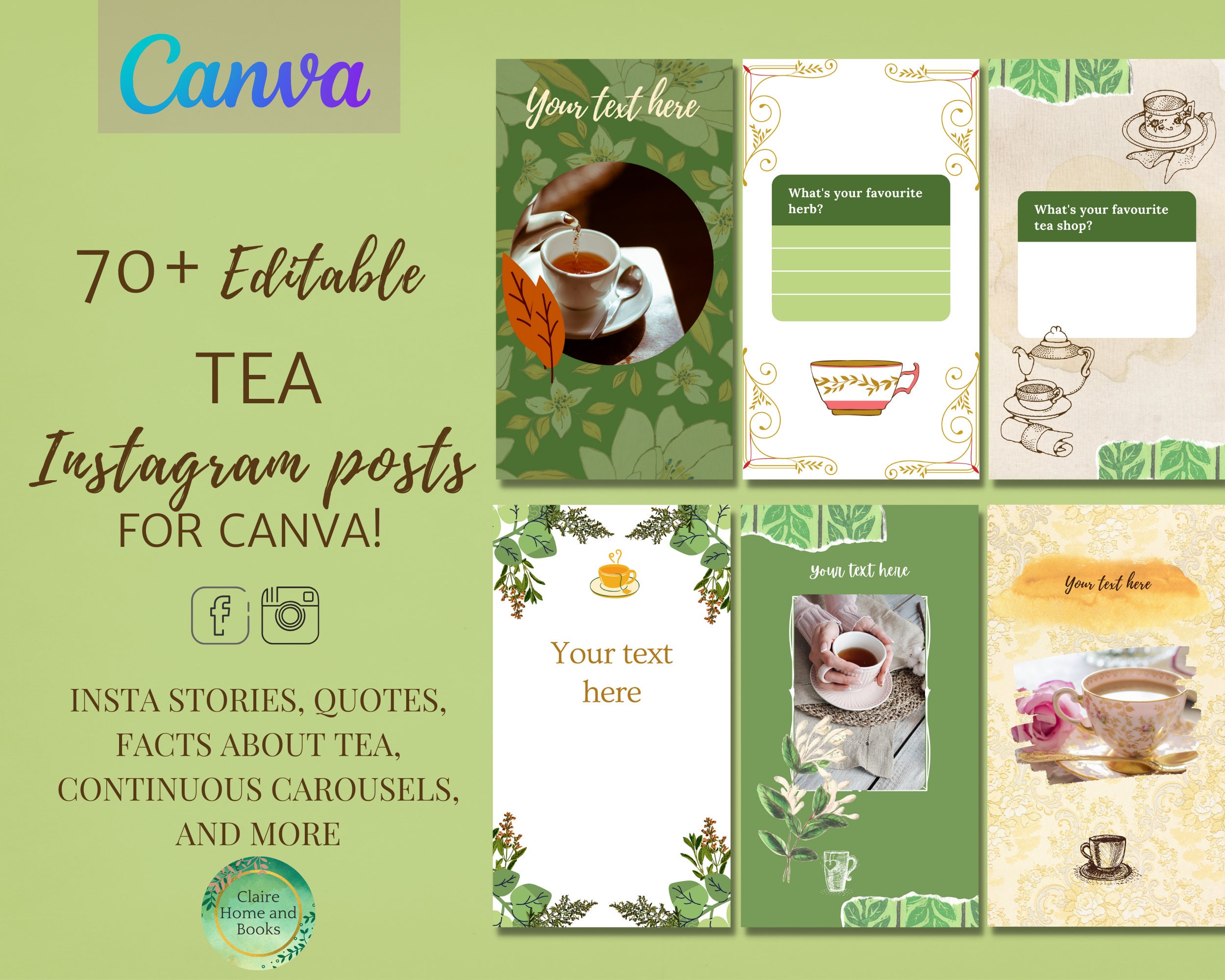 Vintage Tea Instagram Templates | Editable Canva Templates for Tea ...