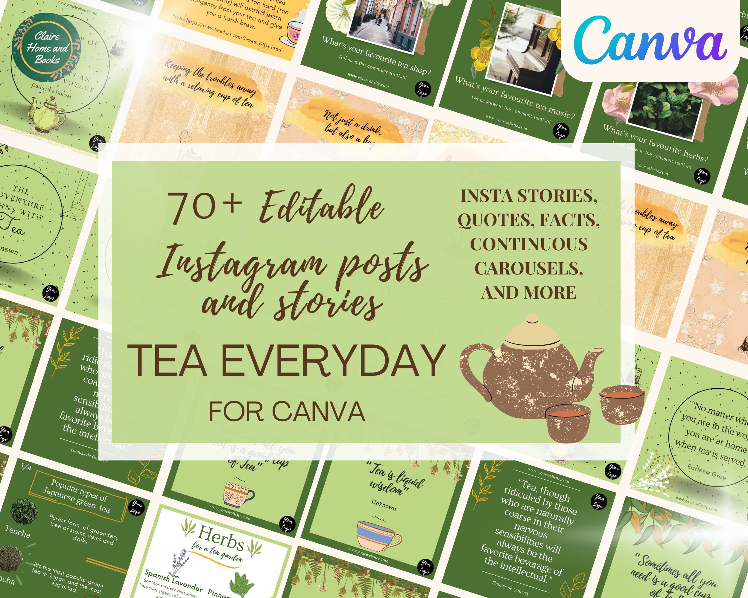 Vintage Tea Instagram Templates | Editable Canva Templates for Tea ...