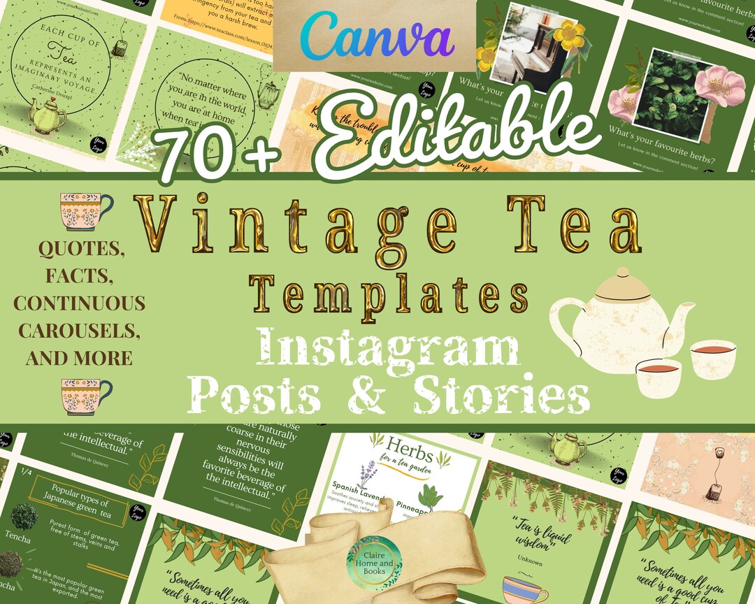 Vintage Tea Instagram Templates | Editable Canva Templates for Tea ...
