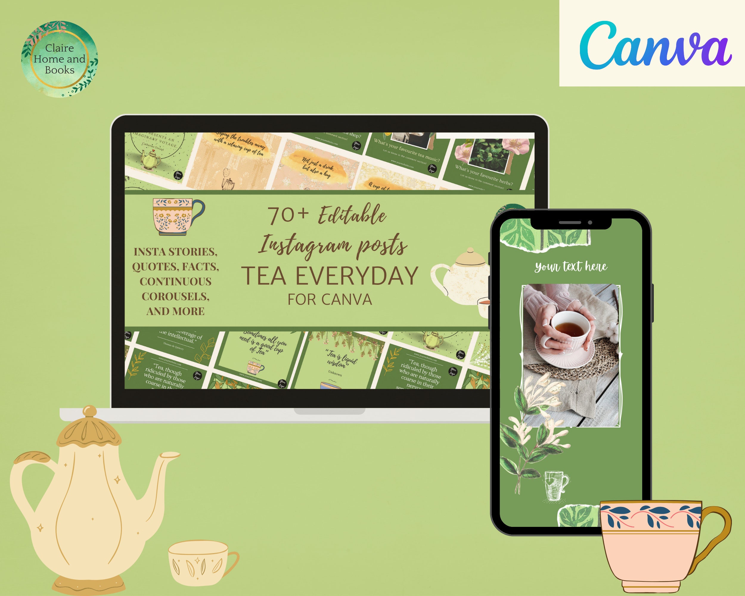 Vintage Tea Instagram Templates | Editable Canva Templates for Tea ...
