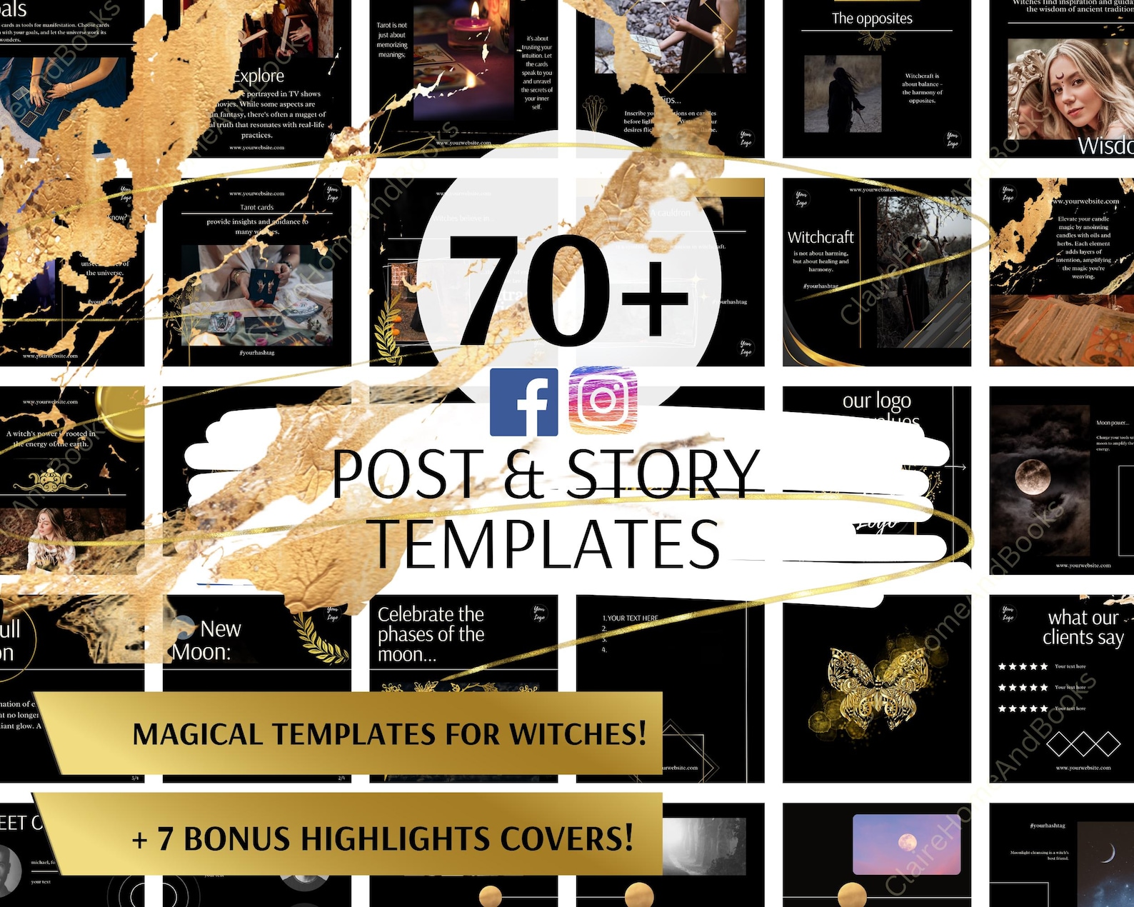 Black & Gold Witch Magic - 80 Instagram Templates - Etsy