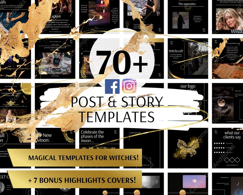 Black & Gold Witch Magic - 80 Instagram Templates - Etsy