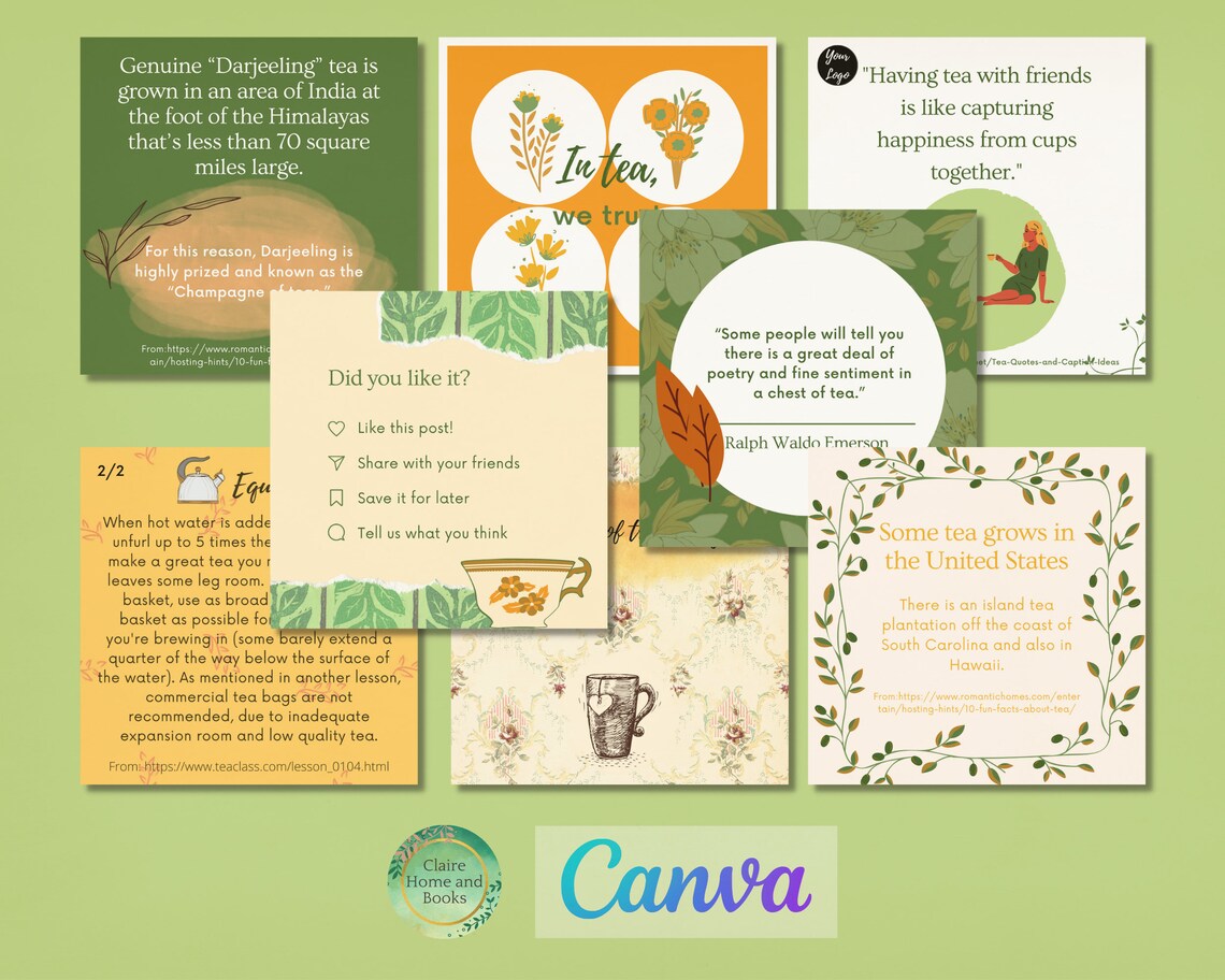 Vintage Tea Instagram Templates | Editable Canva Templates for Tea ...