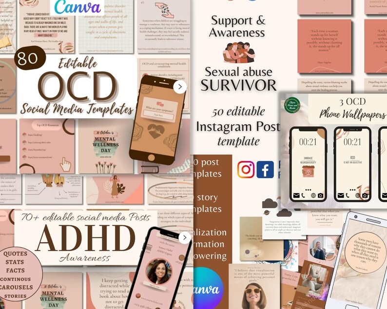 Mental Health Instagram Templates | Social Media Posts, Stories (canva ...