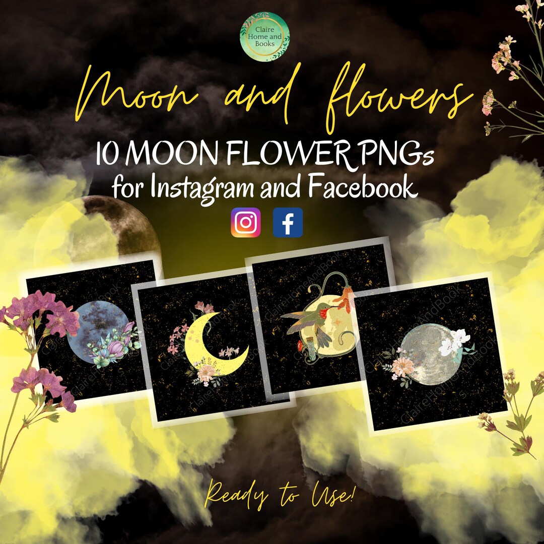 Boho Celestial Moon Flowers Clipart - Digital PNG Files for Instagram ...