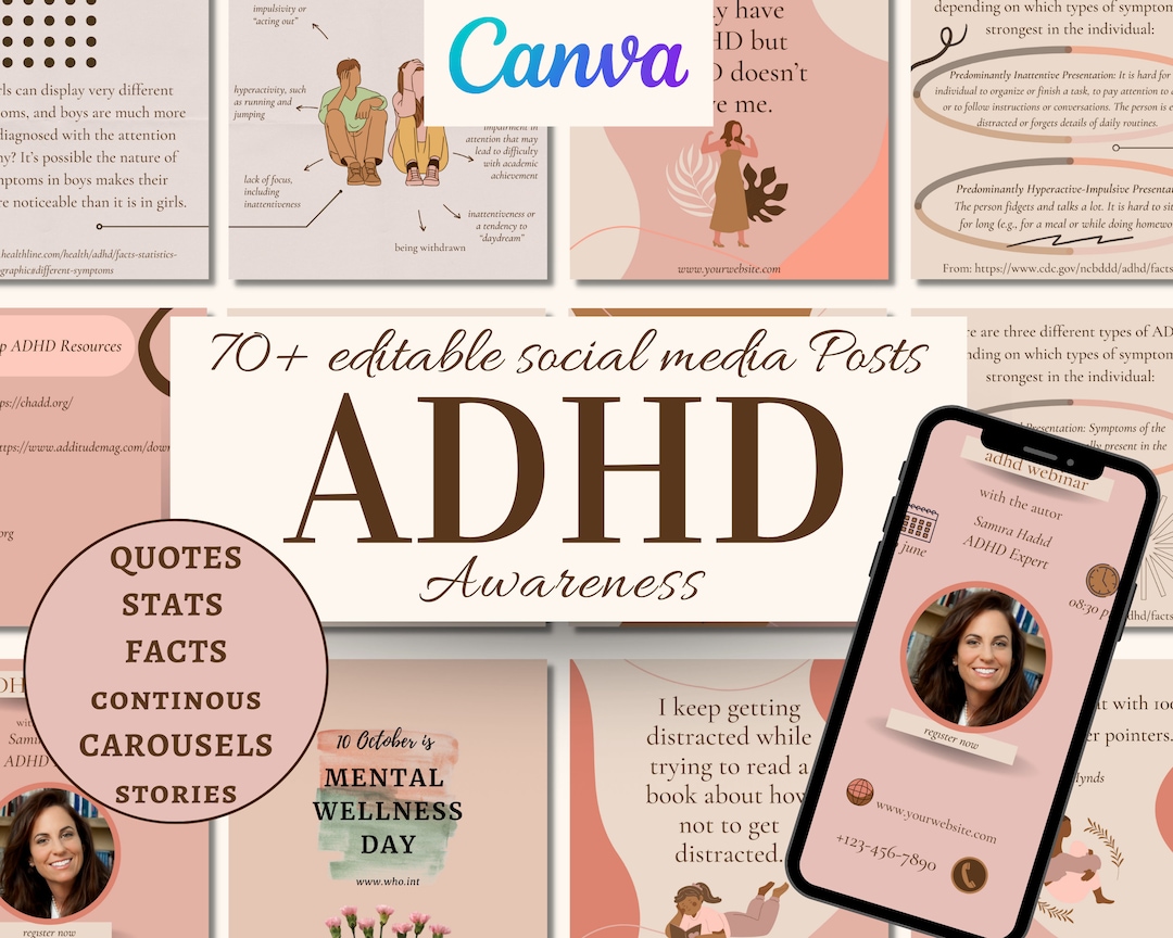 70+ ADHD Instagram Posts and Stories for Canva | INSTANT DOWNLOAD ...