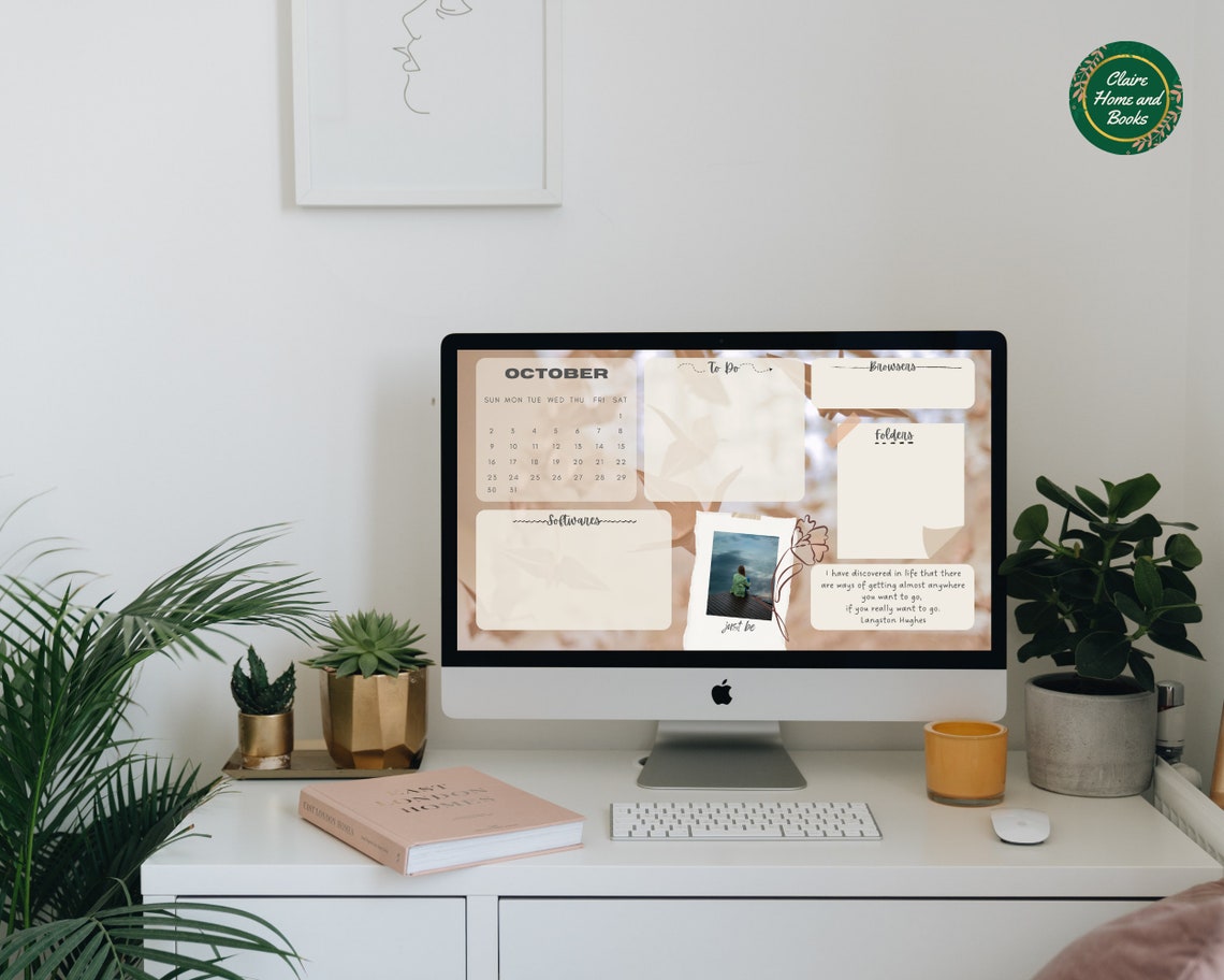 Desktop Organizer Wallpaper Pink Floral 2022-2023 Calendar - Etsy