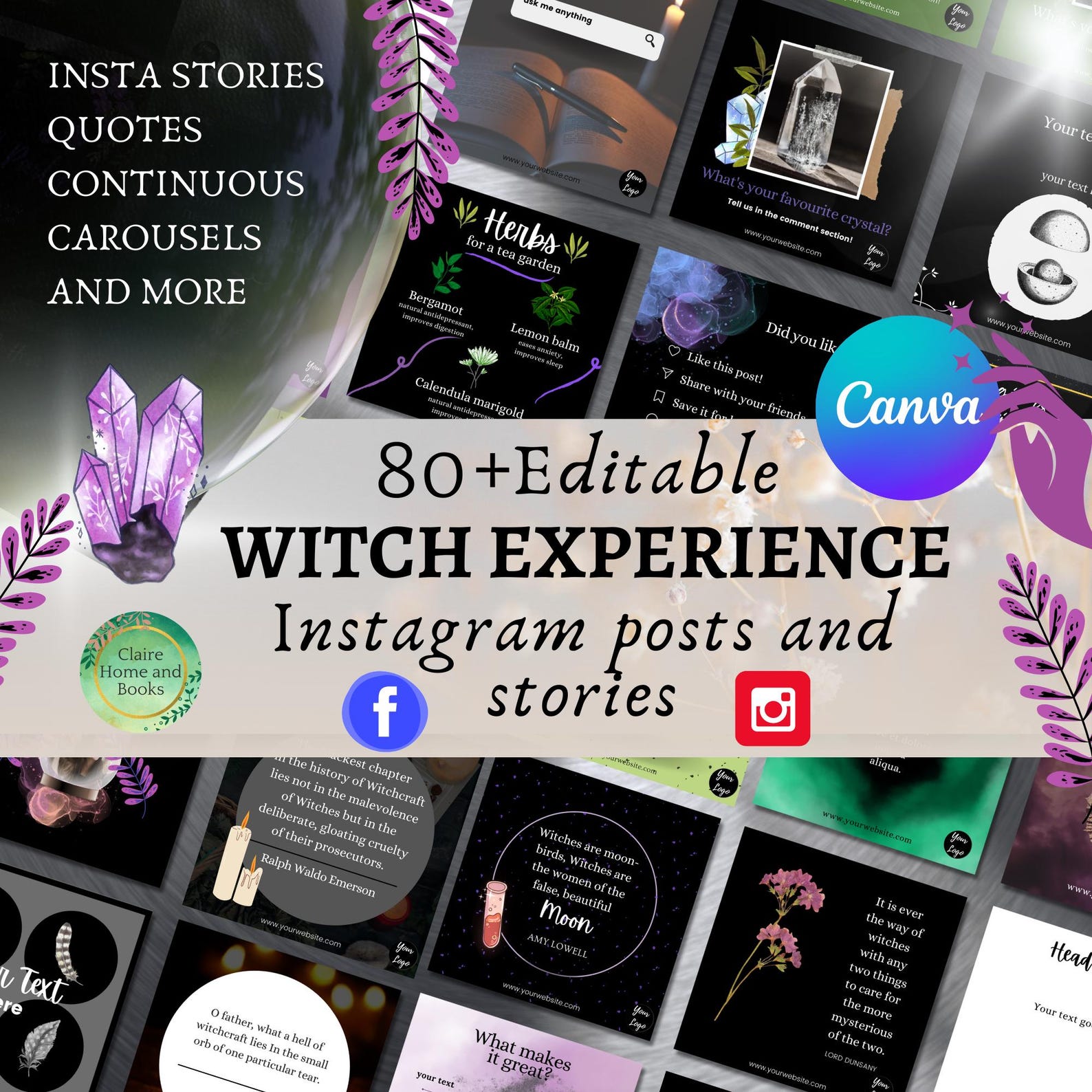 80+ Witch Magic Instagram Editable Templates for Canva Free - Etsy