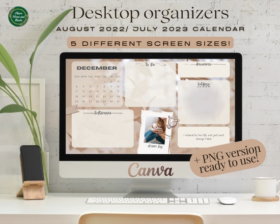 Desktop Organizer Wallpaper Pink Floral 2022-2023 Calendar - Etsy