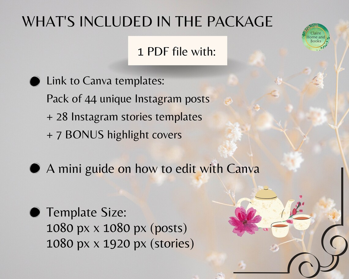 70+ Flowery Tea Instagram Templates for Canva | Social Media Kit for ...