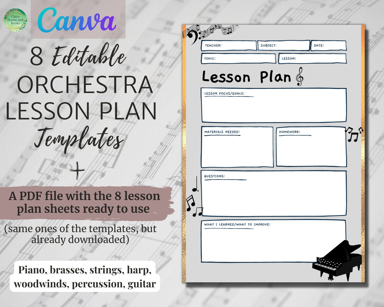 Music Class Lesson Plan Templates | Editable on Canva and Printable ...