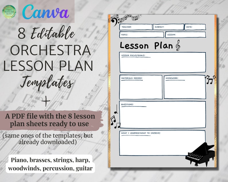 Music Class Lesson Plan Templates | Editable on Canva and Printable ...