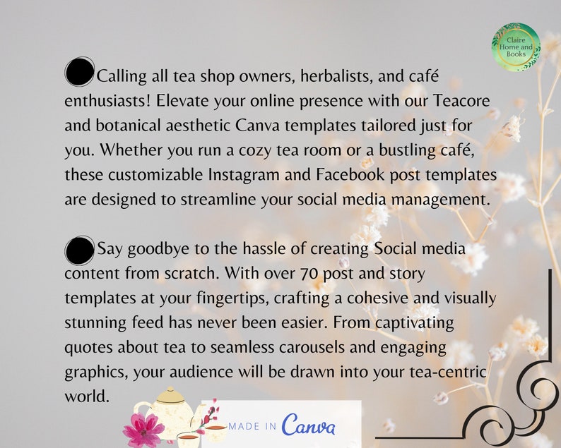 70+ Flowery Tea Instagram Templates for Canva | Social Media Kit for ...
