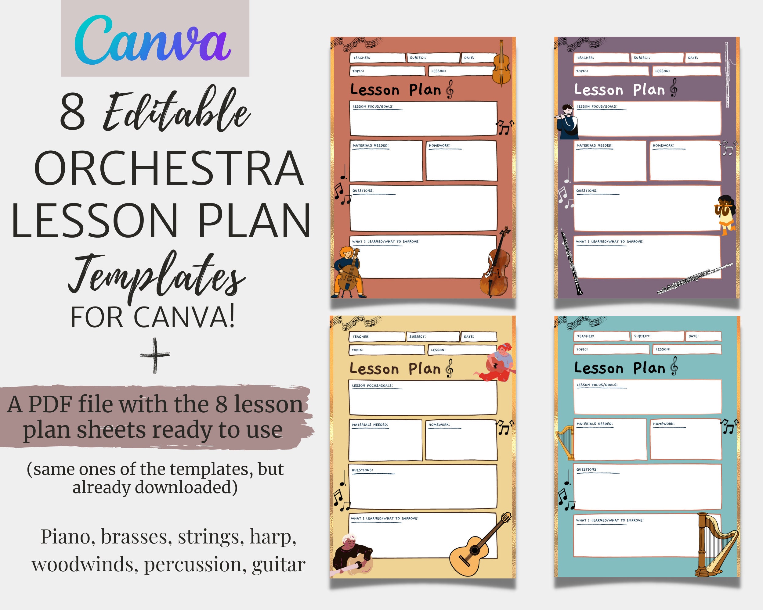 Music Class Lesson Plan Templates | Editable on Canva and Printable ...