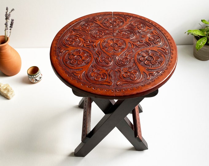 Peruvian Leather and Wooden Stool - Etsy